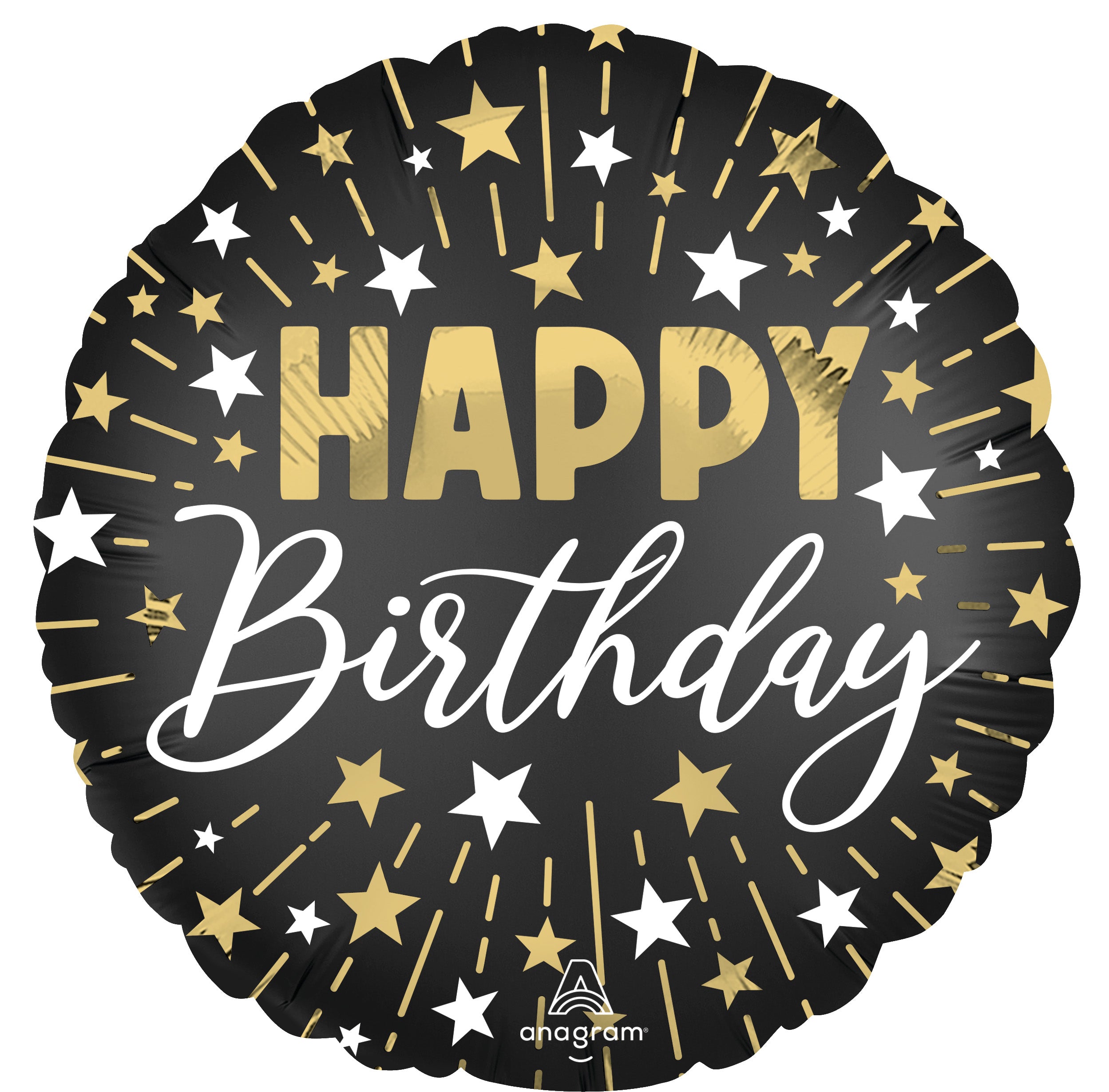Black, Gold, and Silver Birthday Balloon – Party Rock